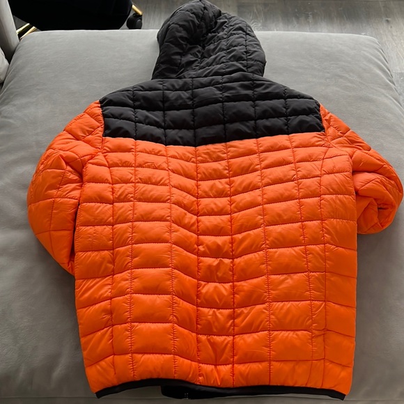 Jackets & Coats | Mens Orange And Black Hoodie Quilted Jacket Medium ...